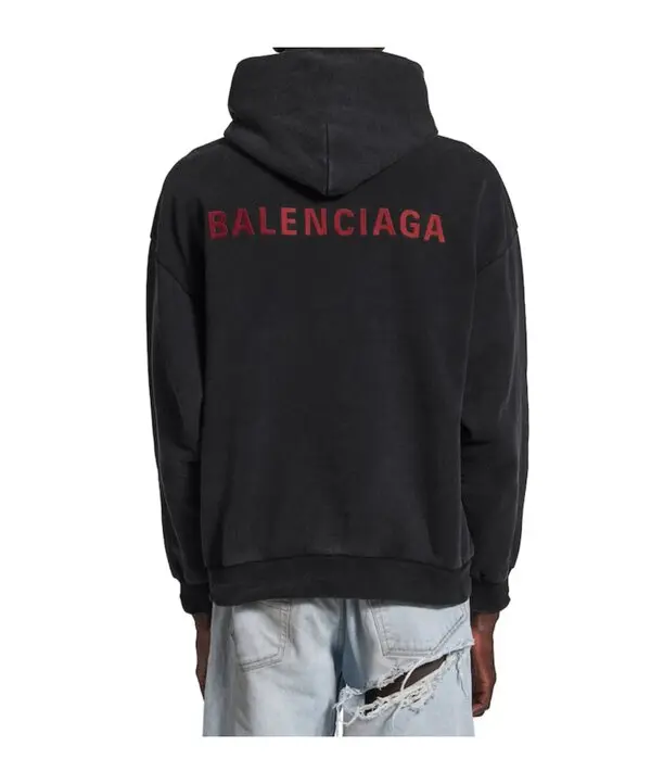 Balenciaga Logo Embroidered Medium Fit Hoodie - Faded Black/red