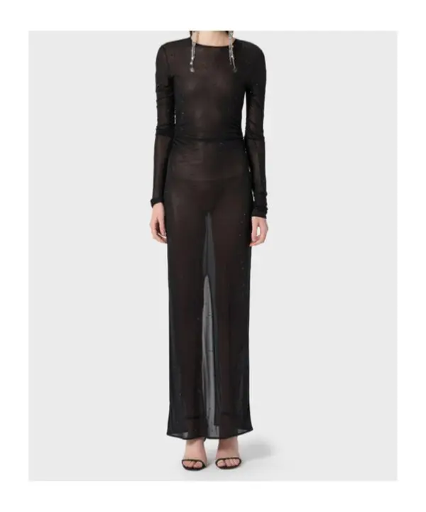 Blumarine Sheer Embellished Long Sleeve Maxi Dress