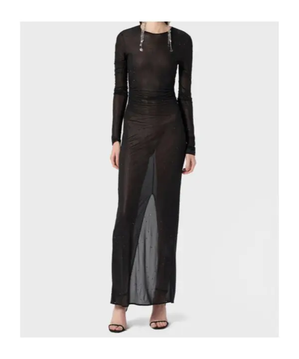 Blumarine Sheer Embellished Long Sleeve Maxi Dress