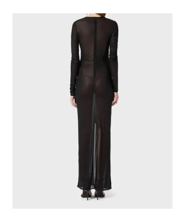 Blumarine Sheer Embellished Long Sleeve Maxi Dress