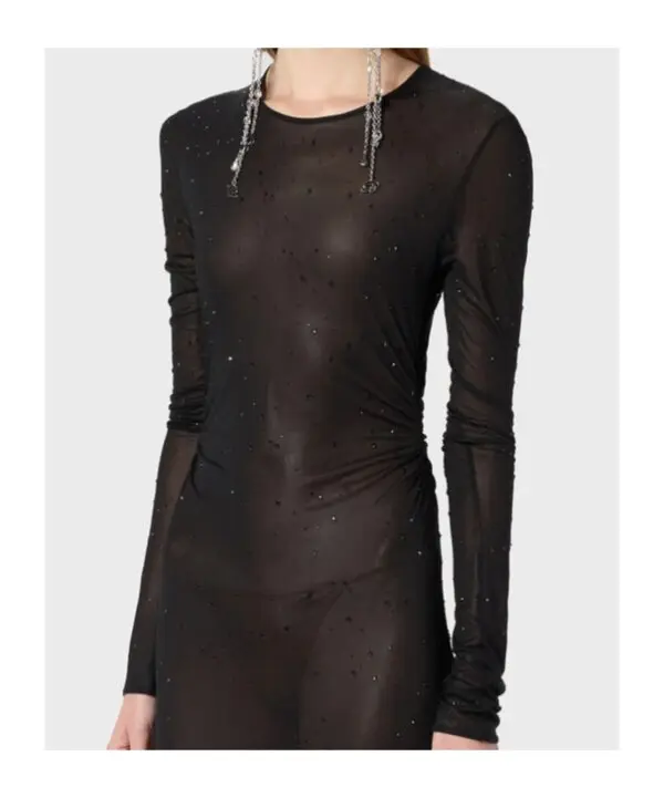 Blumarine Sheer Embellished Long Sleeve Maxi Dress