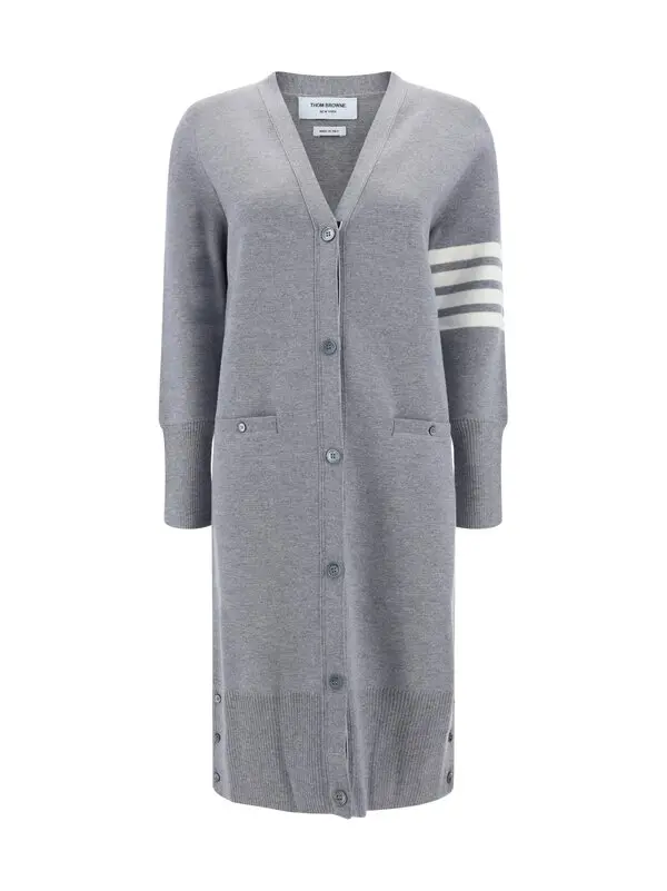 Thom Browne 4-bar Detail Longline Cardigan - Gray