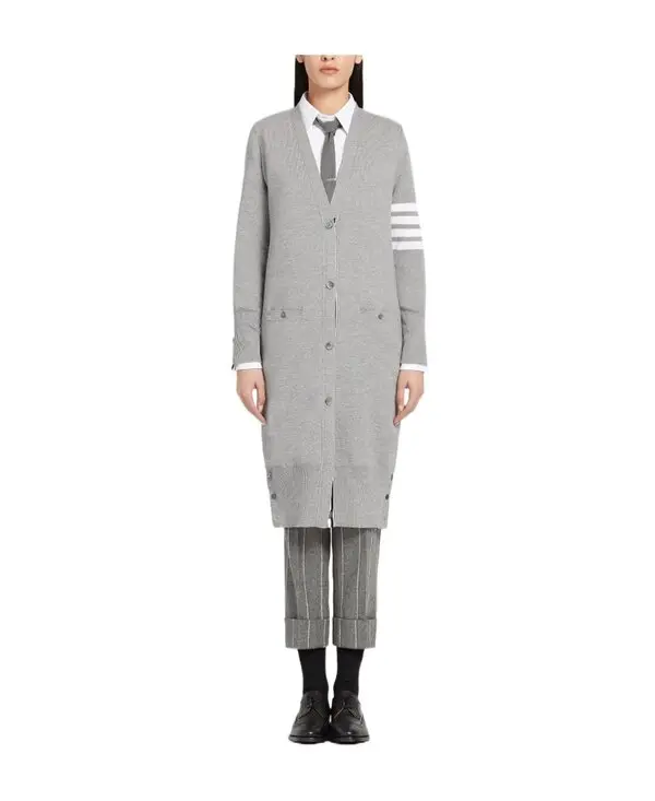 Thom Browne 4-bar Detail Longline Cardigan - Light Gray