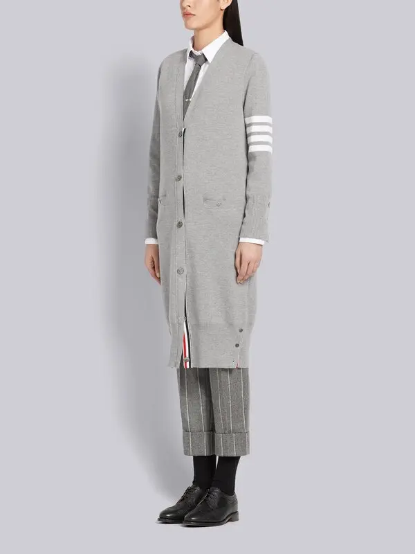 Thom Browne 4-bar Detail Longline Cardigan - Light Gray