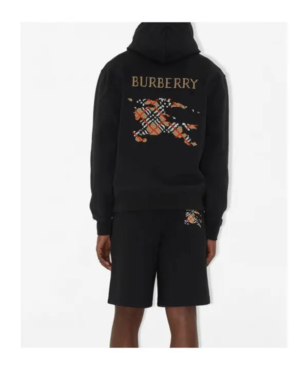 Burberry Cross Stitch Ekd Drawstring Hoodie - Black