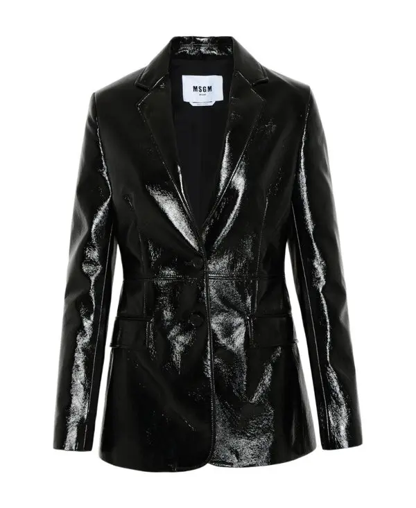 MSGM Faux-leather Single-breasted Blazer With Button Detail