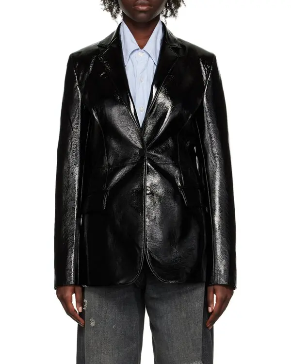 MSGM Faux-leather Single-breasted Blazer With Button Detail