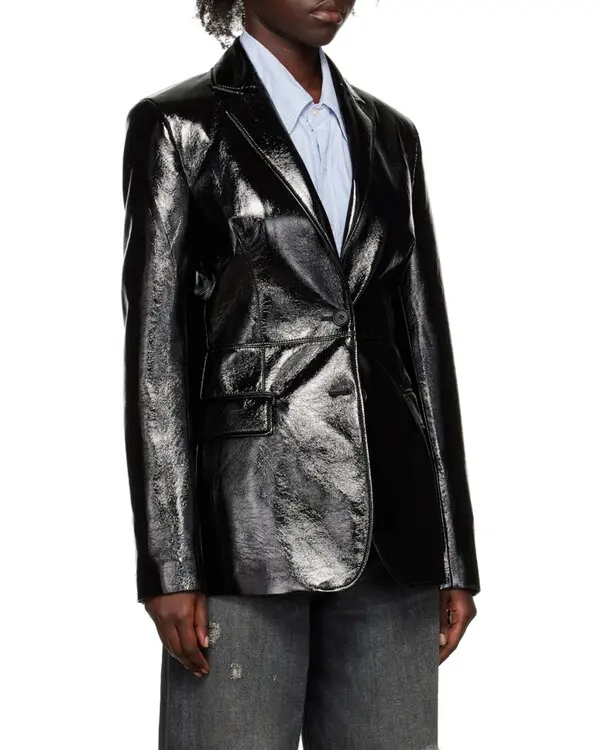 MSGM Faux-leather Single-breasted Blazer With Button Detail