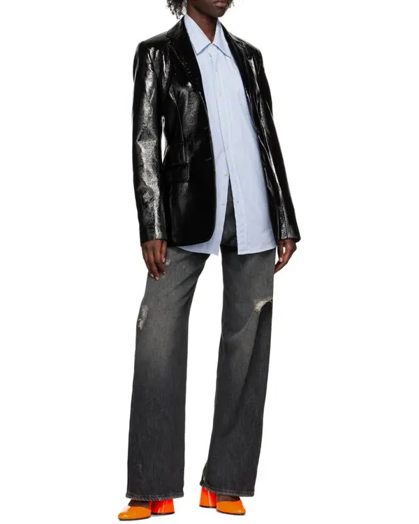 MSGM Faux-leather Single-breasted Blazer With Button Detail