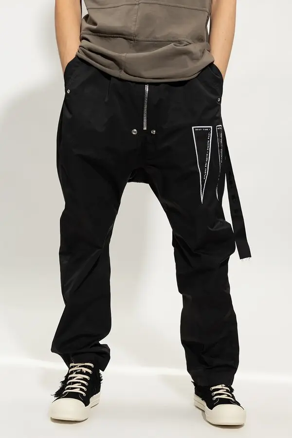 Rick Owens Drop-crotch Trousers With Logo Appliques