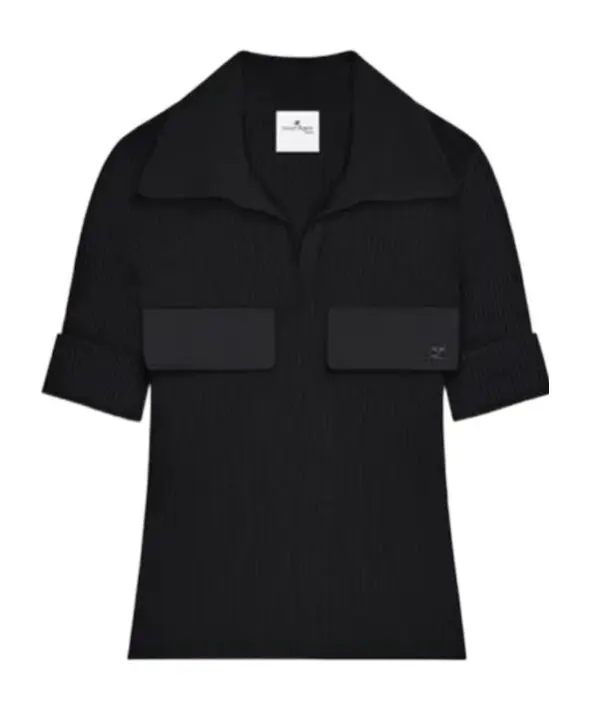 COURREGES Ribbed T-shirt With Embroidered Logo Pockets