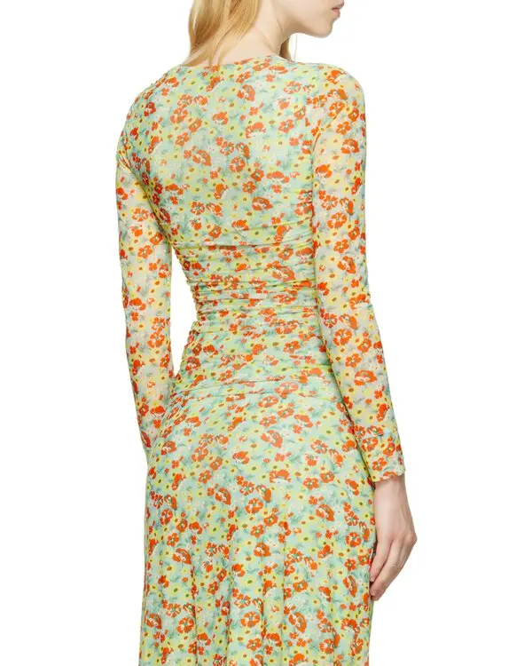 GANNI Printed Mesh Square Neck Blouse