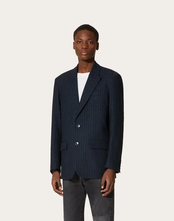 Valentino Garavani Optical Motif Detailed Tailored Jacket - Black