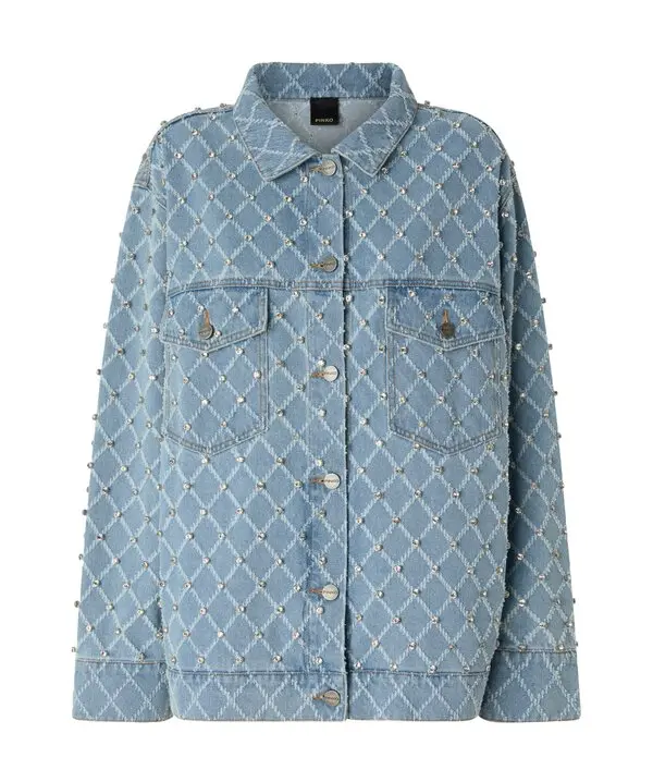 Pinko Studded Diamond Pattern Denim Jacket - No