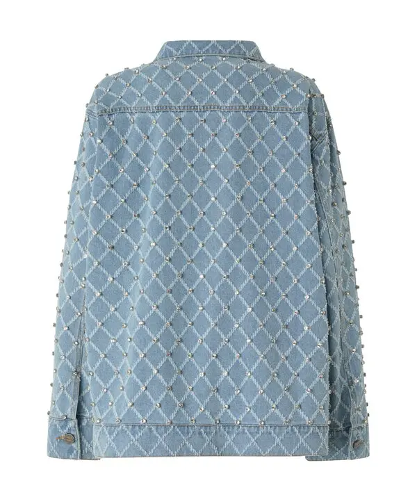 Pinko Studded Diamond Pattern Denim Jacket