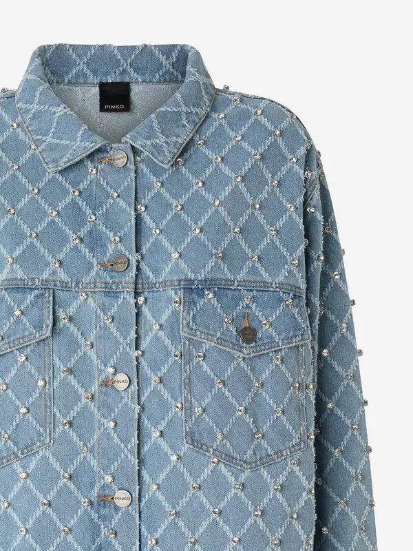 Pinko Studded Diamond Pattern Denim Jacket