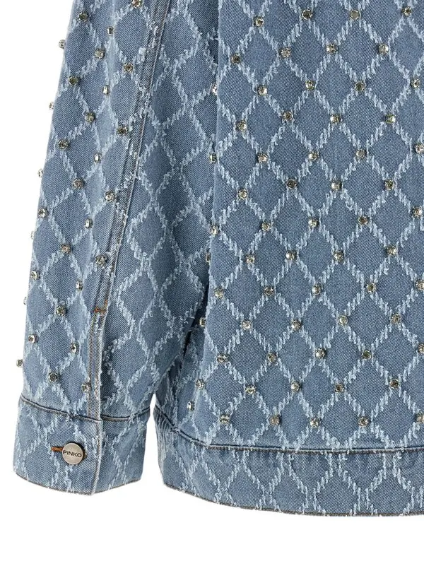 Pinko Studded Diamond Pattern Denim Jacket