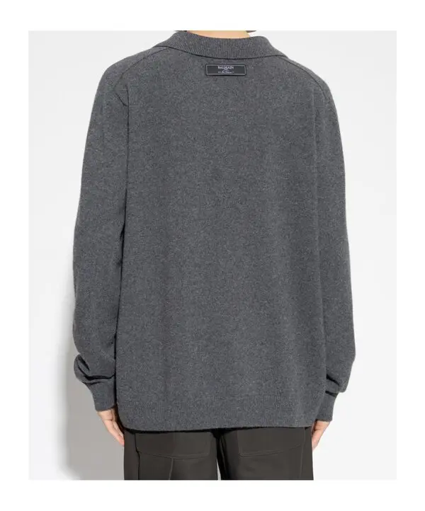 Balmain Collared Knit Long-sleeve Sweater - Grey