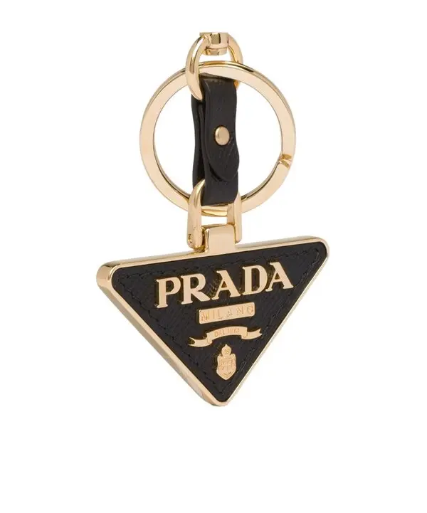 Prada Triangle Logo Keyring - Black