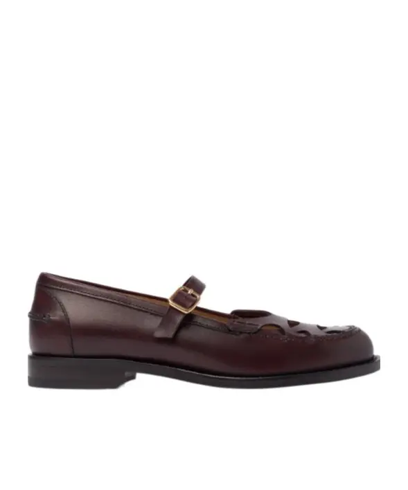 SCAROSSO Minni Buckle Fastened Flat Shoes - Burgundy