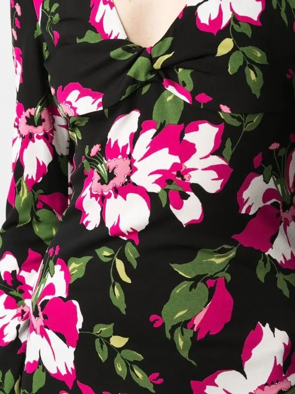 TOM FORD Floral-printed V-neck Midi Dress - Black
