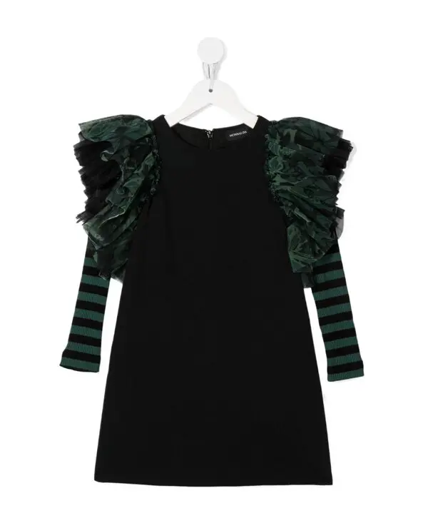 Monnalisa Contrast Ruffled Sleeve Dress