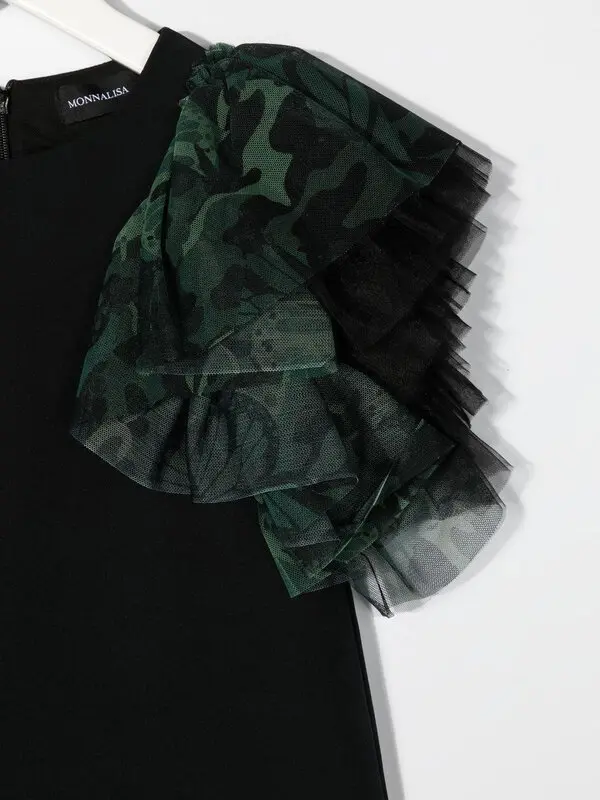 Monnalisa Contrast Ruffled Sleeve Dress