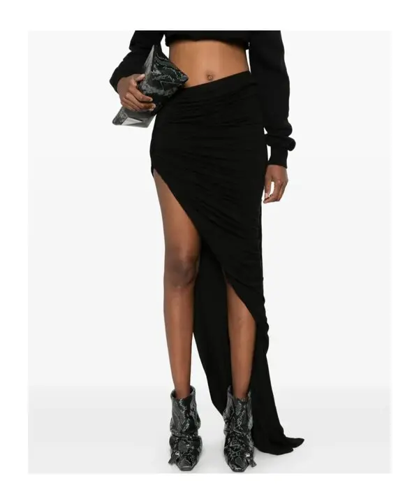 Rick Owens Soft Edfu Ruched Maxi Skirt - Black