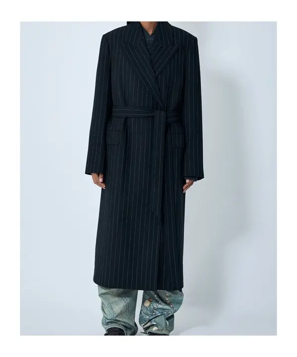 Acne Studios Belted Pinstripe Tailored Coat