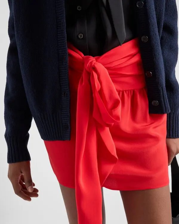 Prada Crepe De Chine Miniskirt With Bow Detail
