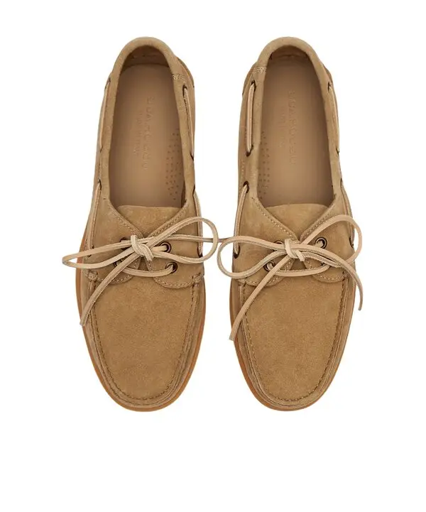 SCAROSSO Morgan Round-toe Lace-up Boat Shoes - Beige