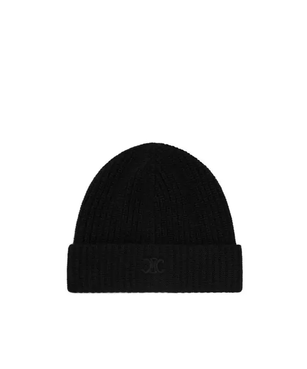 Celine Triomphe Beanie In Scottish Cashmere - Black