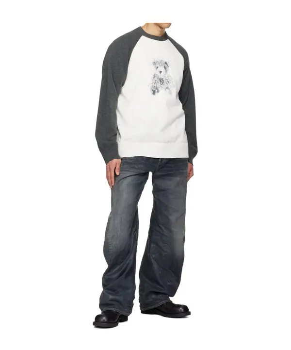 We11Done Teddy Logo Long Sleeve Knit Sweater