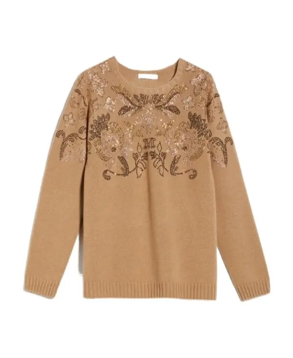 Max Mara Rhinestone Embellished Wool And Cashmere Sweater