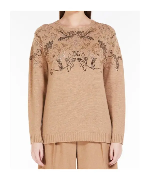 Max Mara Rhinestone Embellished Wool And Cashmere Sweater