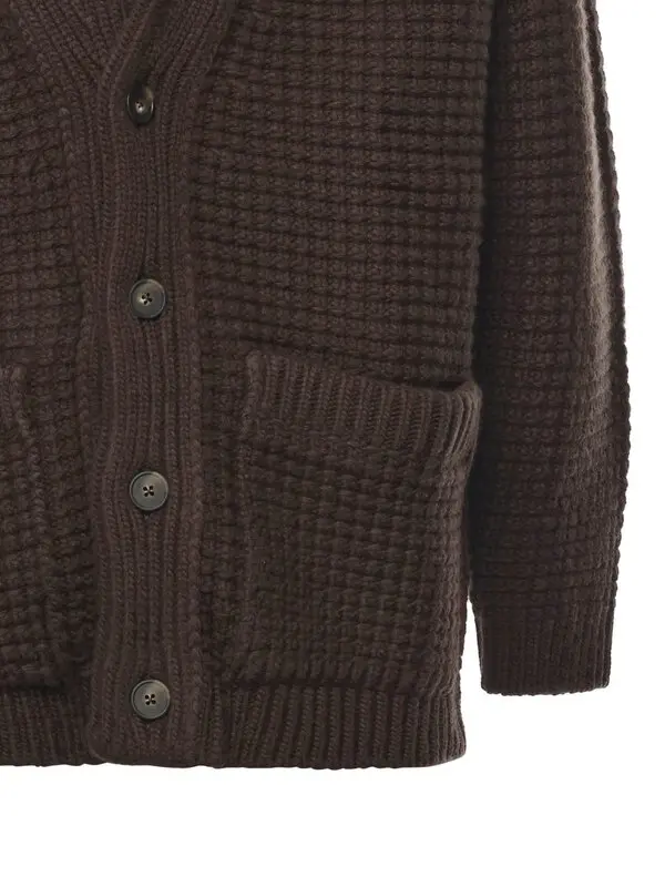 Eleventy Buttoned V-neck Knitwear With Patch Pockets