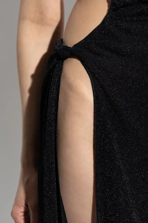 Oseree Ruched Halterneck Maxi Dress With Open Back And Side Slits