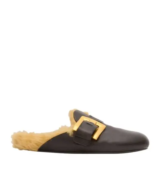 Balmain Buckle-detail Leather Mules