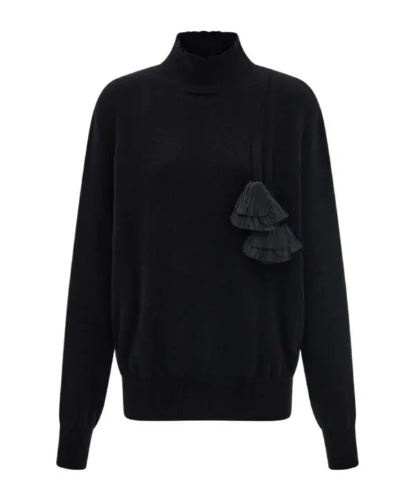 FERRAGAMO Flower Embellished Turtleneck Jumper - Black