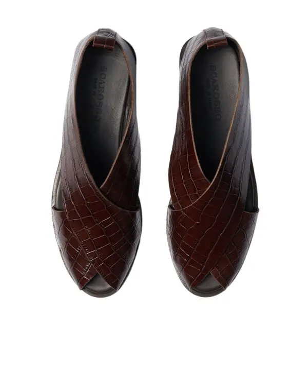 SCAROSSO Eros Croc Effect Slip-on Sandals - Black