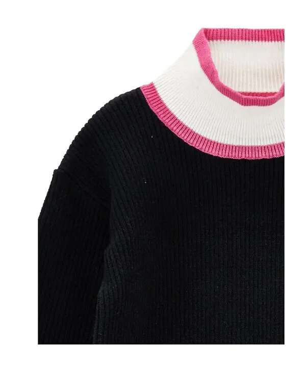 Monnalisa Ribbed-knit High Neck T-shirt With Contrast Trim