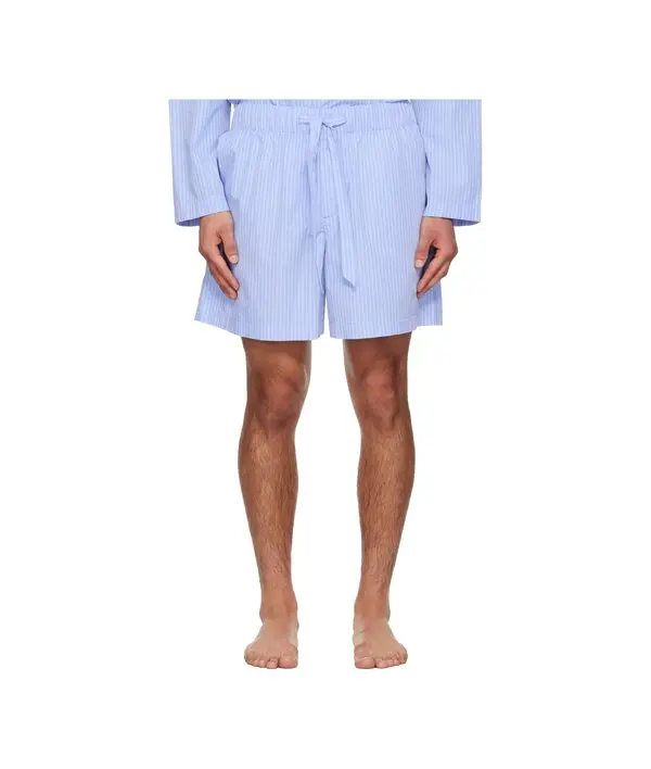 TEKLA Striped Drawstring Pajama Shorts - Blue