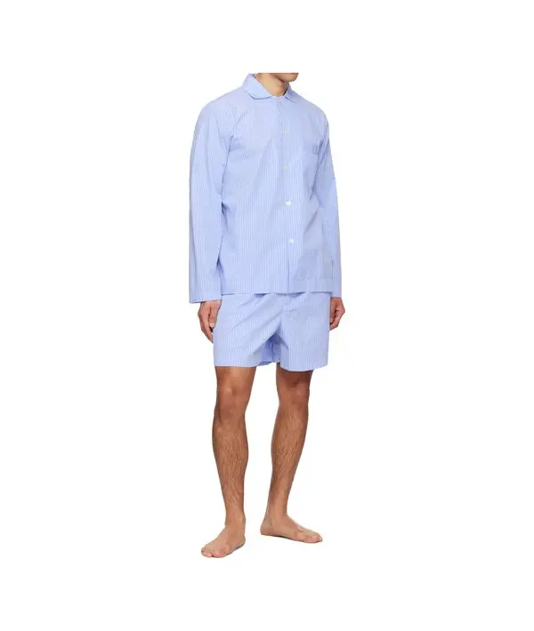 TEKLA Striped Drawstring Pajama Shorts - Blue