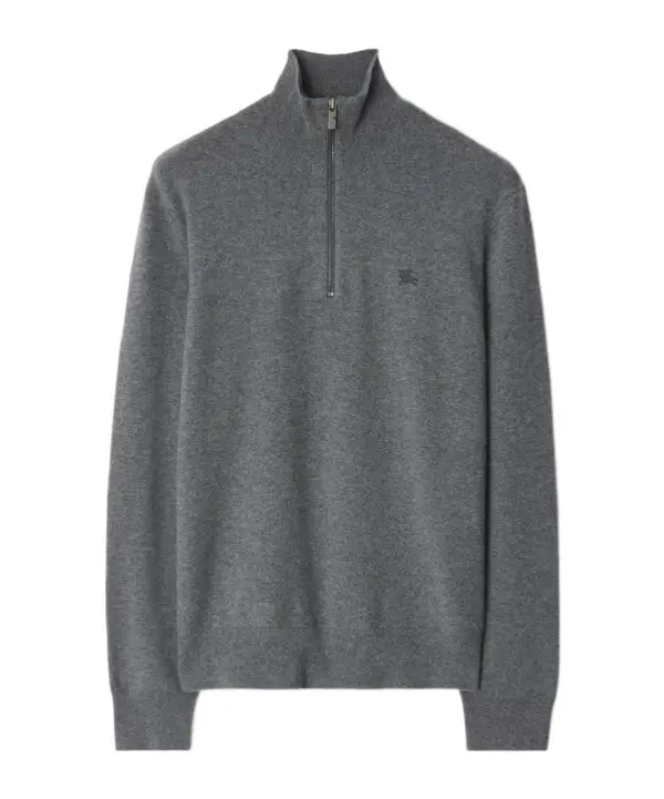 Burberry Half-zip Sweater With Embroidered Equestrian Knight Design - Grey
