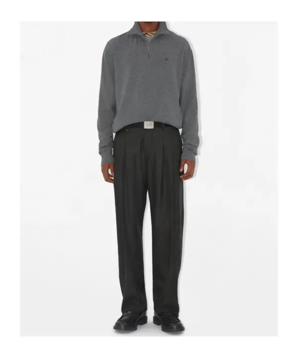 Burberry Half-zip Sweater With Embroidered Equestrian Knight Design - Grey