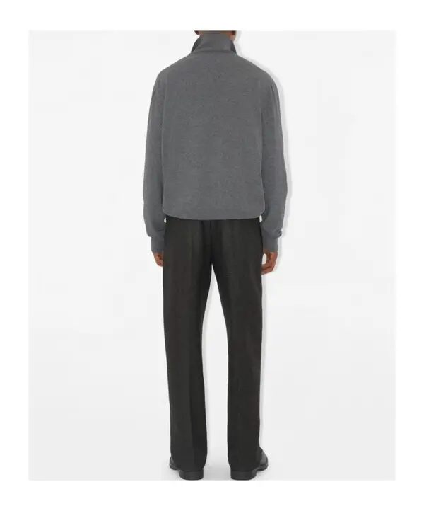 Burberry Half-zip Sweater With Embroidered Equestrian Knight Design - Grey