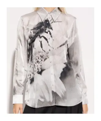 Tory Burch Graphic Print Long Sleeve Shirt - Grey