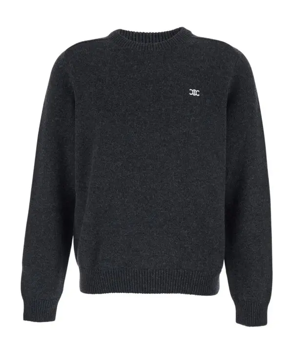 Celine Triomphe Crew Neck Sweater In Wool And Cashmere - Anthracite