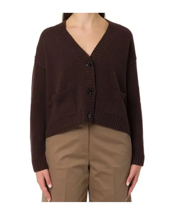 Max Mara Long-sleeved V-neck Cardigan With Pockets - Red