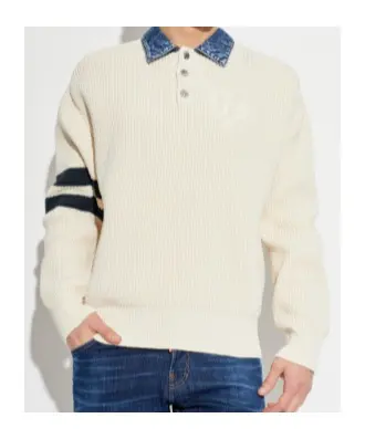 Dsquared2 Striped Sleeve Ribbed-knit Polo Shirt - Cream